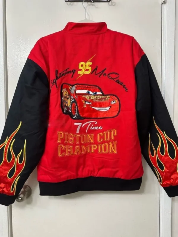 Disney Pixar Cars Lightning McQueen Racing Jacket- Black Leather Jacket Era