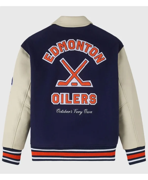 Edmonton Oilers OVO Navy and Beige 2026 Varsity Jacket