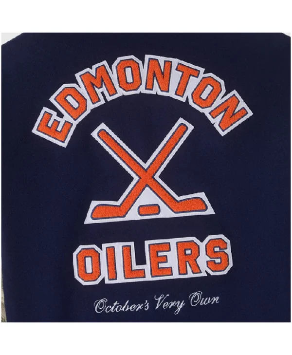 Edmonton Oilers OVO Navy and Beige 2026 Varsity Jacket