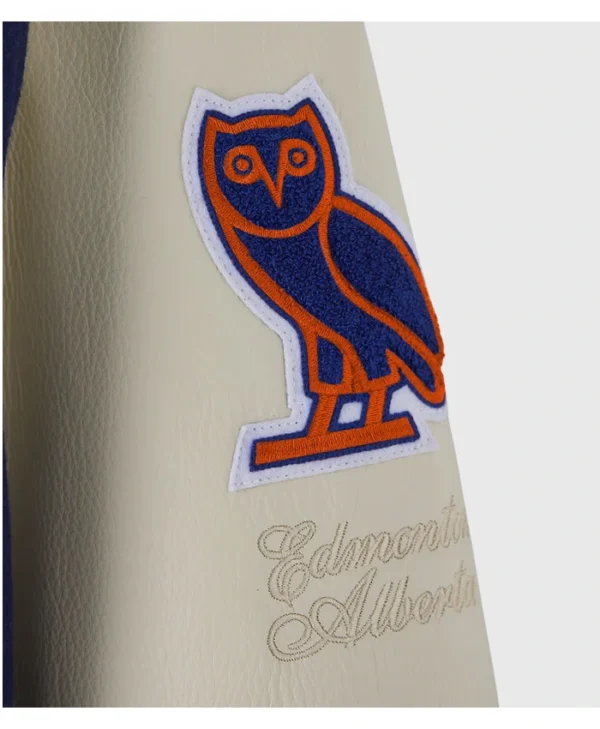Edmonton Oilers OVO Navy and Beige 2026 Varsity Jacket